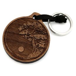 NaturSchatulle Schlüsselanhänger mit Gravur aus Holz mit Motiven (mit Edelstahl Schlüsselring