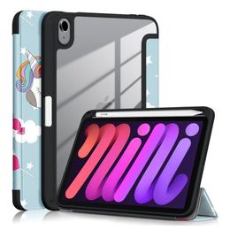 Wigento Tablet-Hülle Für Apple iPad Mini 6 2021 Tasche Motiv 4 Hülle Etuis Design Acryl Smart Cover Case Schutz Kappe aufstellen
