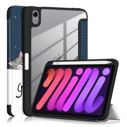 Wigento Tablet-Hülle Für Apple iPad Mini 6 2021 Tasche Motiv 1 Hülle Etuis Design Acryl Smart Cover Case Schutz Kappe aufstellen