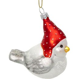 SIKORA Christbaumschmuck BS750 Vogel mit Wollmütze Glas Figur Premium Weihnachtsbaum Anhänger