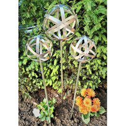 Jürgen Bocker - Gartenambiente Gartenstecker Rosenkugel Geflecht Edelstahl matt 3er-Set Stab 80 cm Geflechtkugel