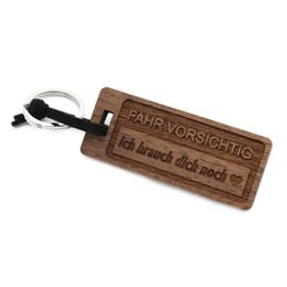 NaturSchatulle Schlüsselanhänger mit Gravur Fahr Vorsichtig (aus Nussbaum Holz