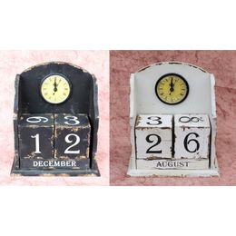 DanDiBo Schreibtischkalender Uhr mit Kalender 14B142 Shabby Kaminuhr Standuhr 25 cm Vintage Quarzuhr (Schwarz