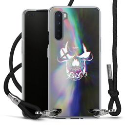 DeinDesign Handyhülle Totenkopf Moji Youtube Glitch Skull, OnePlus Nord Handykette Hülle mit Band Case zum Umhängen, weiß