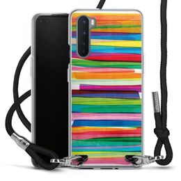 DeinDesign Handyhülle Streifen Wasserfarbe bunt Colorful Stripes1, OnePlus Nord Handykette Hülle mit Band Case zum Umhängen, weiß