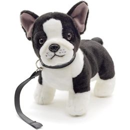 Uni-Toys Kuscheltier Französische Bulldogge m.Leine (s/w)