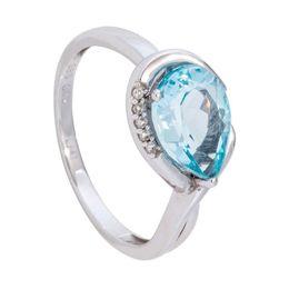 Jobo Fingerring Ring mit Blautopas und 5 Diamanten, 585 Weißgold, silberfarben|weiß