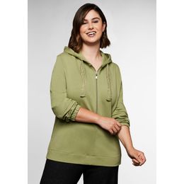 sheego Große Größen: Sweatshirt mit Kapuze und Reißverschluss, hellkhaki, Gr.48/50