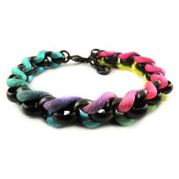 Vivance Armband "NEON" Gliederarmband aus Edelstahl mit eingeflochtenem neonfarbener Kordel, schwarz