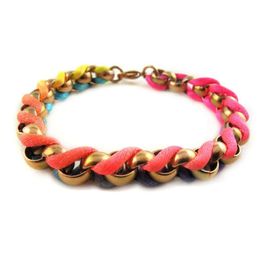 Vivance Armband "NEON" Gliederarmband aus Edelstahl mit eingeflochtenem neonfarbener Kordel, rosa