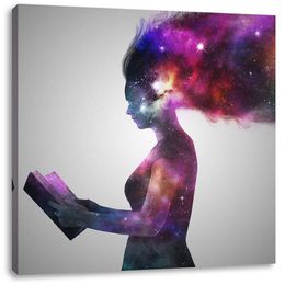 Pixxprint Leinwandbild abstrakte Frau mit Buch