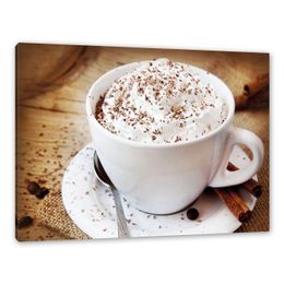 Pixxprint Leinwandbild Frischer Kaffee mit Schokostreusel