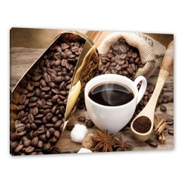 Pixxprint Leinwandbild Edler Kaffee und Kaffeebohnen