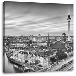 Pixxprint Leinwandbild Berlin City Panorama Kunst B&W