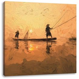 Pixxprint Leinwandbild Fischer beim Angeln in Thailand