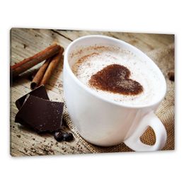 Pixxprint Leinwandbild Tasse Kaffee mit Schokolade