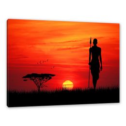Pixxprint Leinwandbild Roter Sonnenuntergang in Afrika