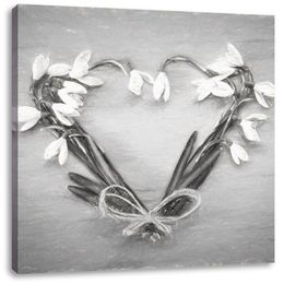 Pixxprint Leinwandbild Herz aus Blumen Kunst