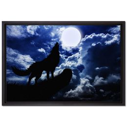 Pixxprint Leinwandbild Wolf im Mondschein