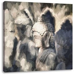 Pixxprint Leinwandbild Buddha-Statuen in einer Reihe