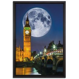 Pixxprint Leinwandbild Big Ben vor Mond in London