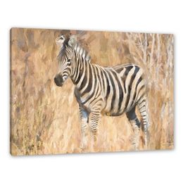 Pixxprint Leinwandbild Anmutiges Zebra in Savanne