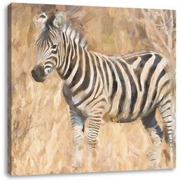 Pixxprint Leinwandbild Anmutiges Zebra in Savanne