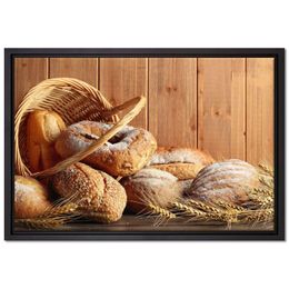 Pixxprint Leinwandbild Korb mit leckerem frischen Brot