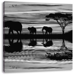 Pixxprint Leinwandbild Afrika Elefant in Sonnenschein