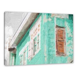 Pixxprint Leinwandbild altes karibisches Haus