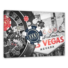 Pixxprint Leinwandbild Las Vegas Casino Roulette