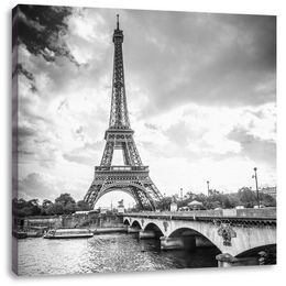 Pixxprint Leinwandbild Eiffelturm in Paris Kunst B&W