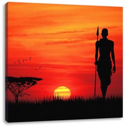 Pixxprint Leinwandbild Roter Sonnenuntergang in Afrika