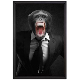 Pixxprint Leinwandbild brüllender Affe im Anzug