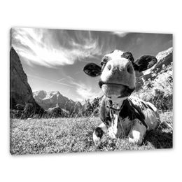 Pixxprint Leinwandbild Kuh im Karwendelgebirge Kunst B&W