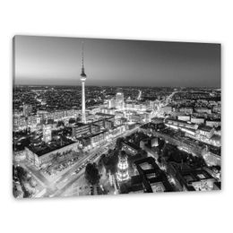 Pixxprint Leinwandbild Berlin City Panorama Kunst B&W