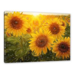 Pixxprint Leinwandbild Sonnenblumen auf dem Feld
