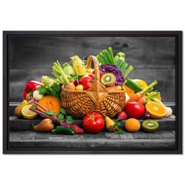 Pixxprint Leinwandbild Frisches Obst und Gemüse im Korb