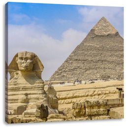 Pixxprint Leinwandbild Sphinx von Gizeh mit Pyramide