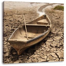 Pixxprint Leinwandbild Boot in der Dürre
