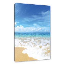 Pixxprint Leinwandbild Sand Strand Wellen Sonne