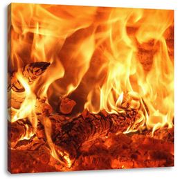 Pixxprint Leinwandbild Gemütliches Holz im Feuer