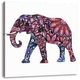 Pixxprint Leinwandbild Elefant mit Ornamenten