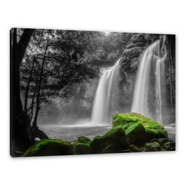 Pixxprint Leinwandbild Wasserfall im Dschungel