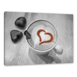 Pixxprint Leinwandbild Leckerer Kaffee mit Herz
