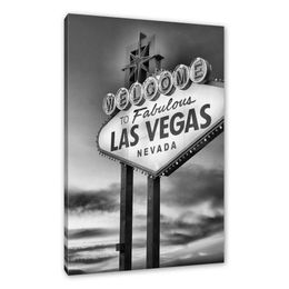 Pixxprint Leinwandbild Las Vegas Schild in der Dämmerung