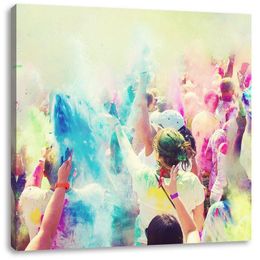 Pixxprint Leinwandbild Farben Festival Holi Indien
