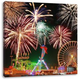 Pixxprint Leinwandbild Silvester Riesenrad Feuerwerk