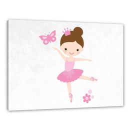 Pixxprint Leinwandbild Ballerina Schmetterling Blumen