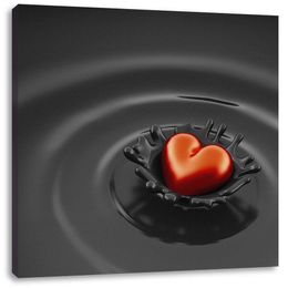 Pixxprint Leinwandbild Rotes Herz in Schokolade